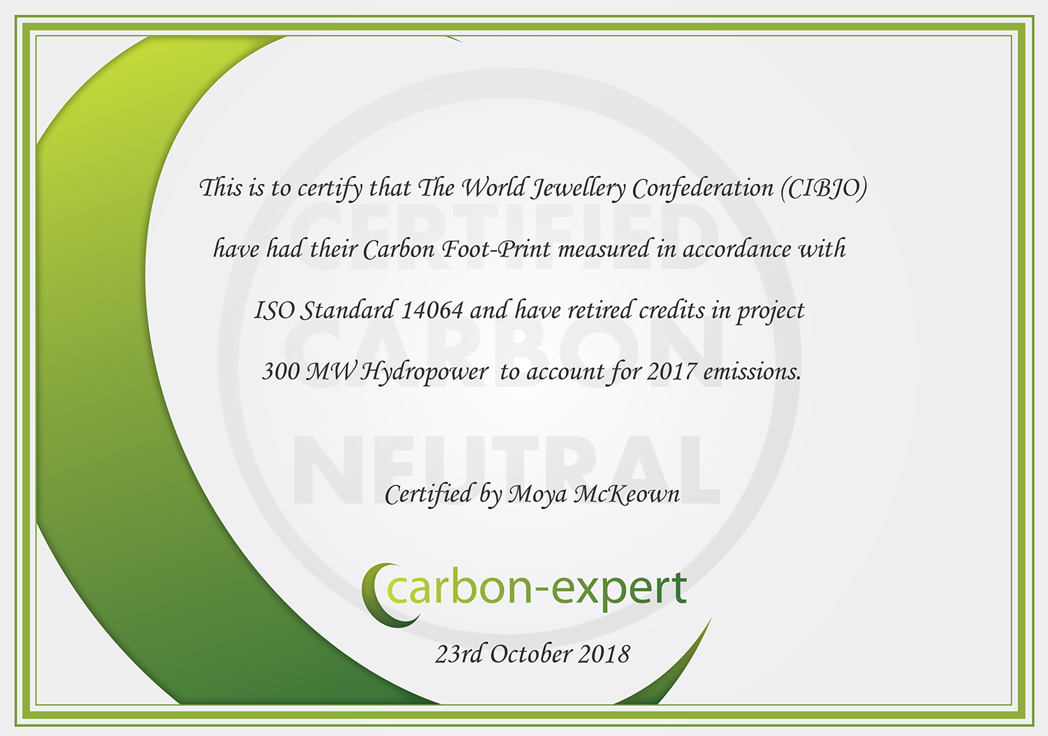 CIBJO certified as being carbon neutral for fifth consecutive year ...